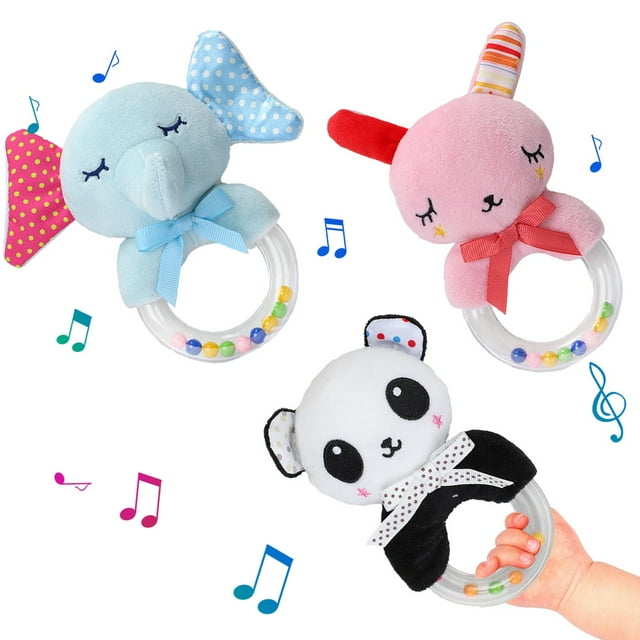 Dsseng 3pcs Baby Rattle Toys, Infant Teether Shaker Grab and Spin ...