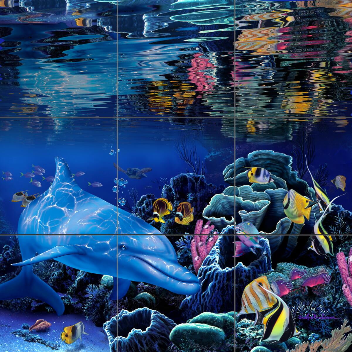 Tile Mural Bathroom Backsplash - Reef Dolphin-CRL - by Christian Riese ...