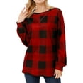Women Long Sleeve Plaid Printed Split Hem Top - Walmart.com