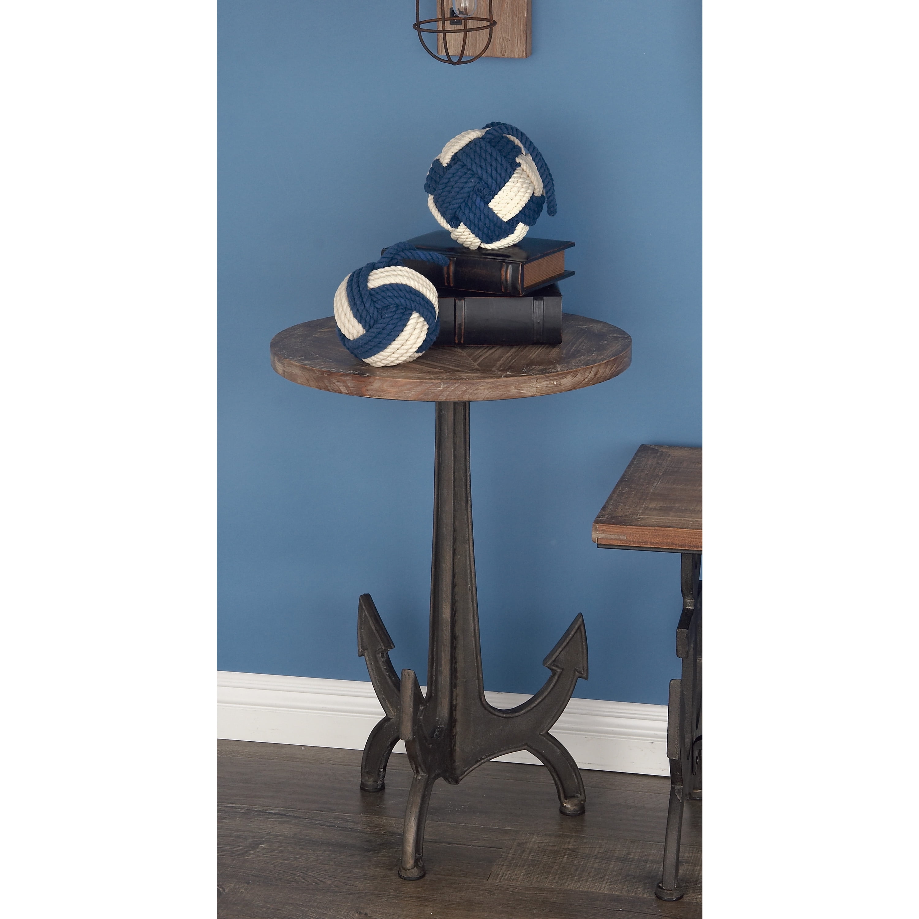 DecMode 18" x 26" Black Metal Anchor Accent Table with Brown Wood Top ...
