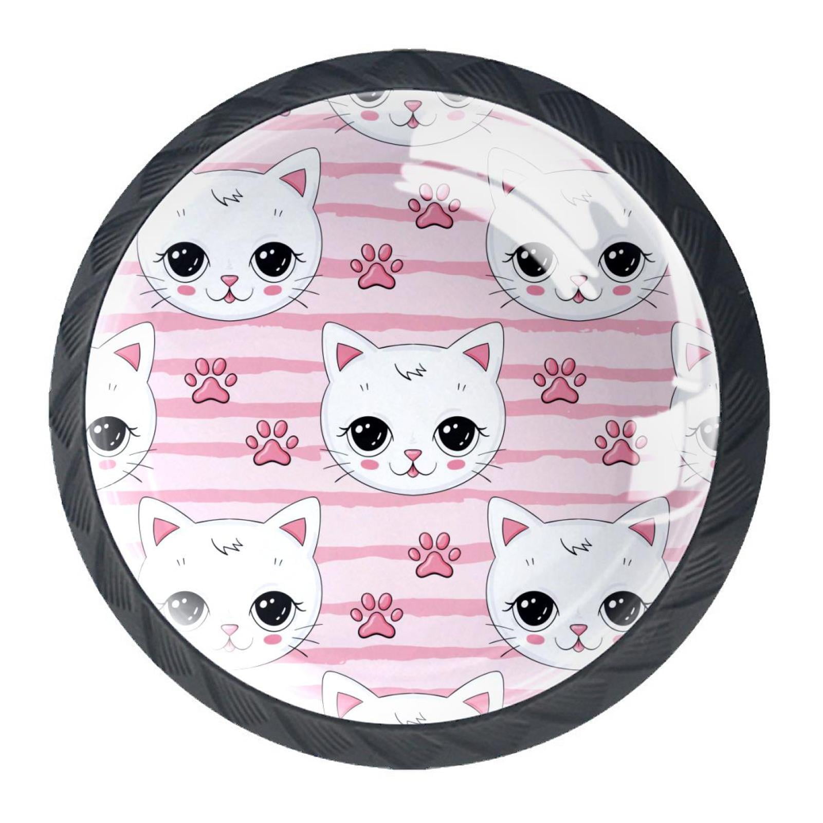 4 Pcs Cute Cat Knobs for Kitchen Cabinet Cupboard Dresser Bookcase Drawer Pulls Handles Round ...
