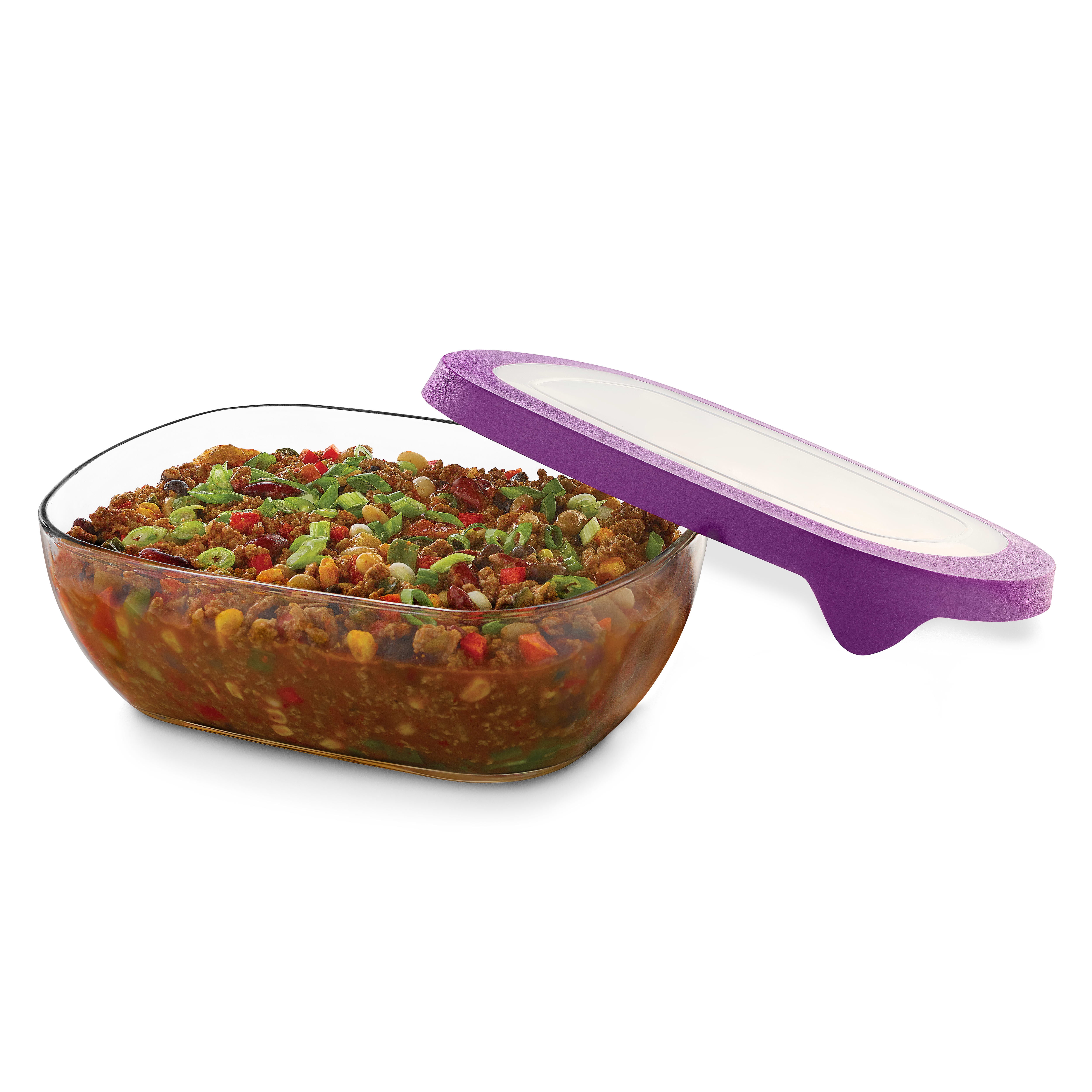 Libbey Serve It Rectangle Glass Containers with Purple Lids, 8.25-cup ...