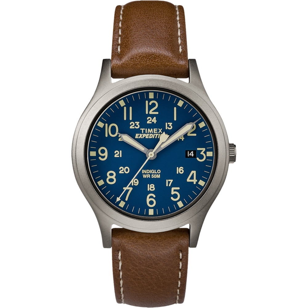 Timex - EXPEDITION MID SIZE LEATHER WATCH - BLUE DIAL - Walmart.com ...