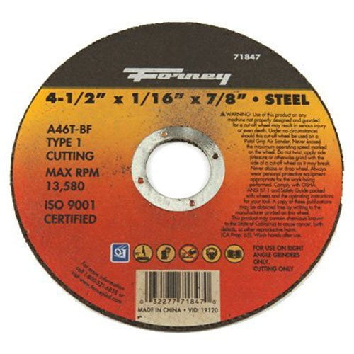 Forney 71847 Cut-Off Wheel with 7/8-Inch Arbor, Metal Type 1, A46T-BF ...