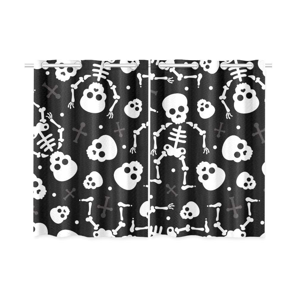 CADecor Skull Window Kitchen Curtain, Cute Dancing Human Skeleton Skull ...