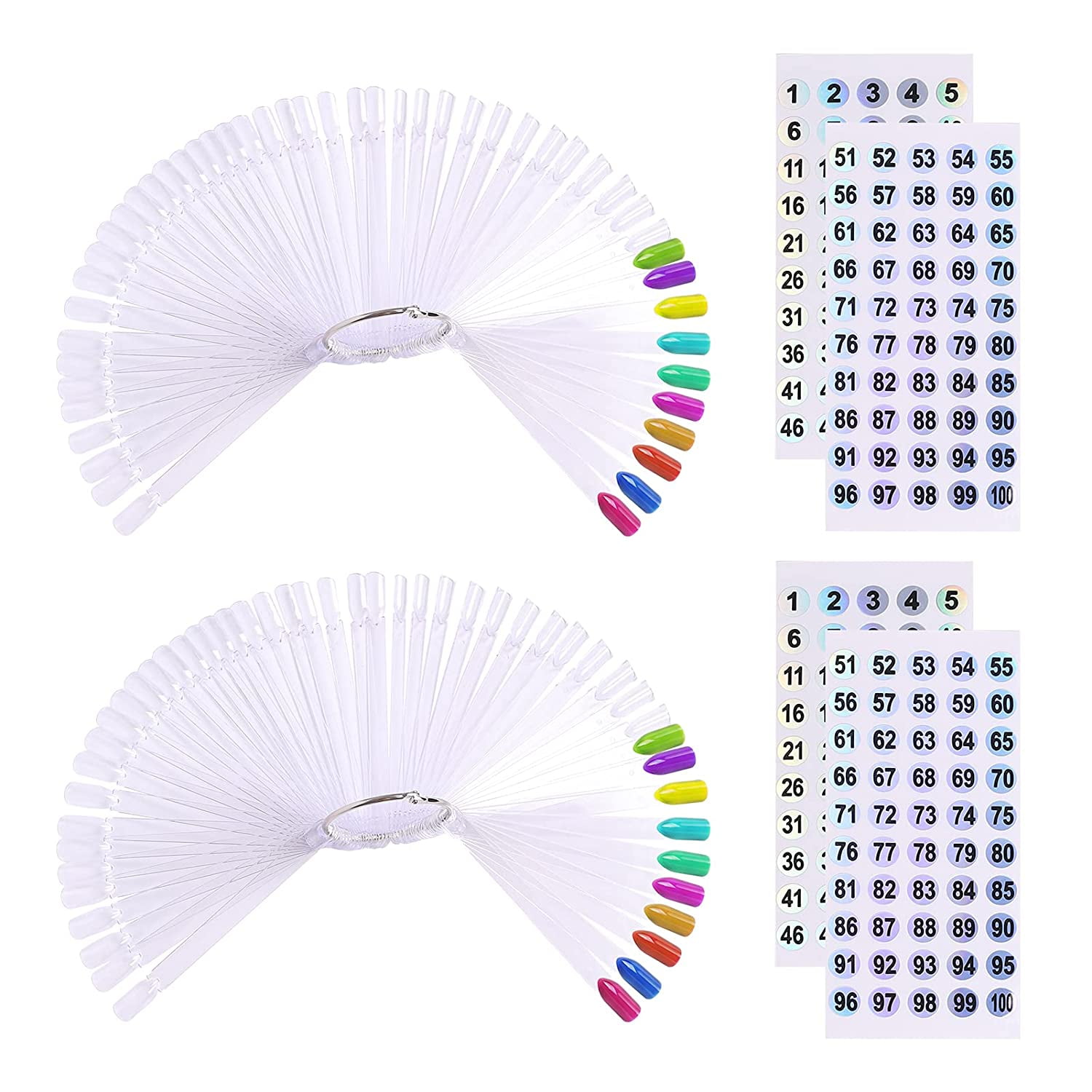 100 ps Fan-Shaped False Nail Color Swatch Sticks with Number Stickers ...