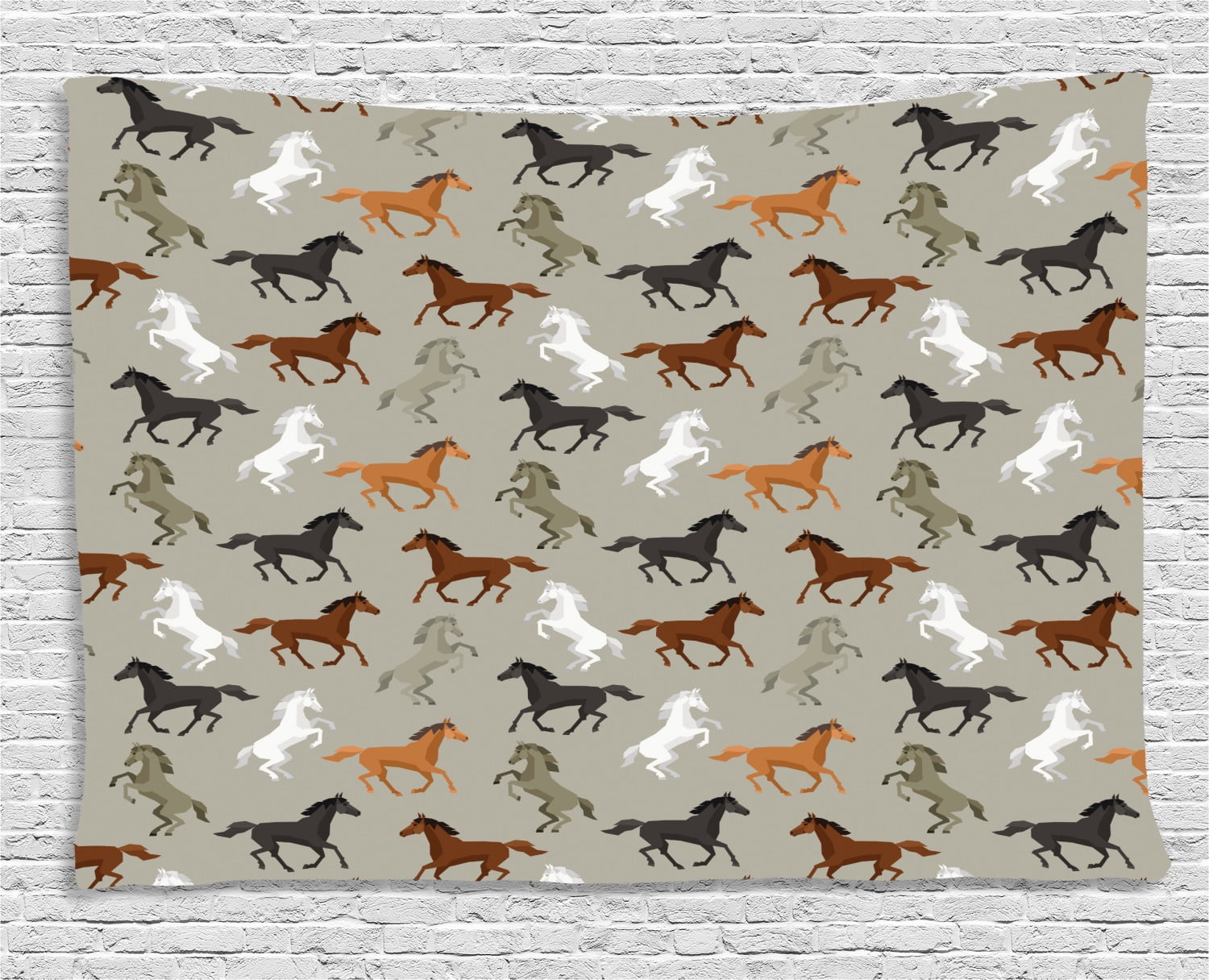 Horses Tapestry, Abstract Stallions Simple Design Equestrian Animals ...