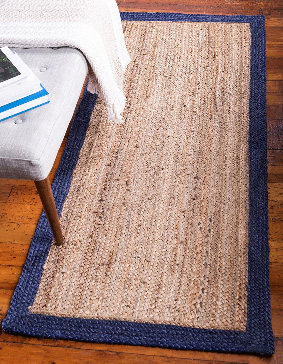 Agro Richer Edge Blue Natural Beige Jute Area Rugs for Living, Carpet ...