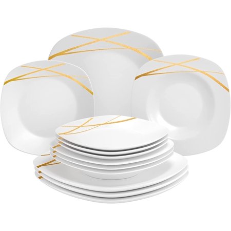 Porcelain Square Dinnerware Plate Set Set of 12 Ceramic Dinner Plates ...