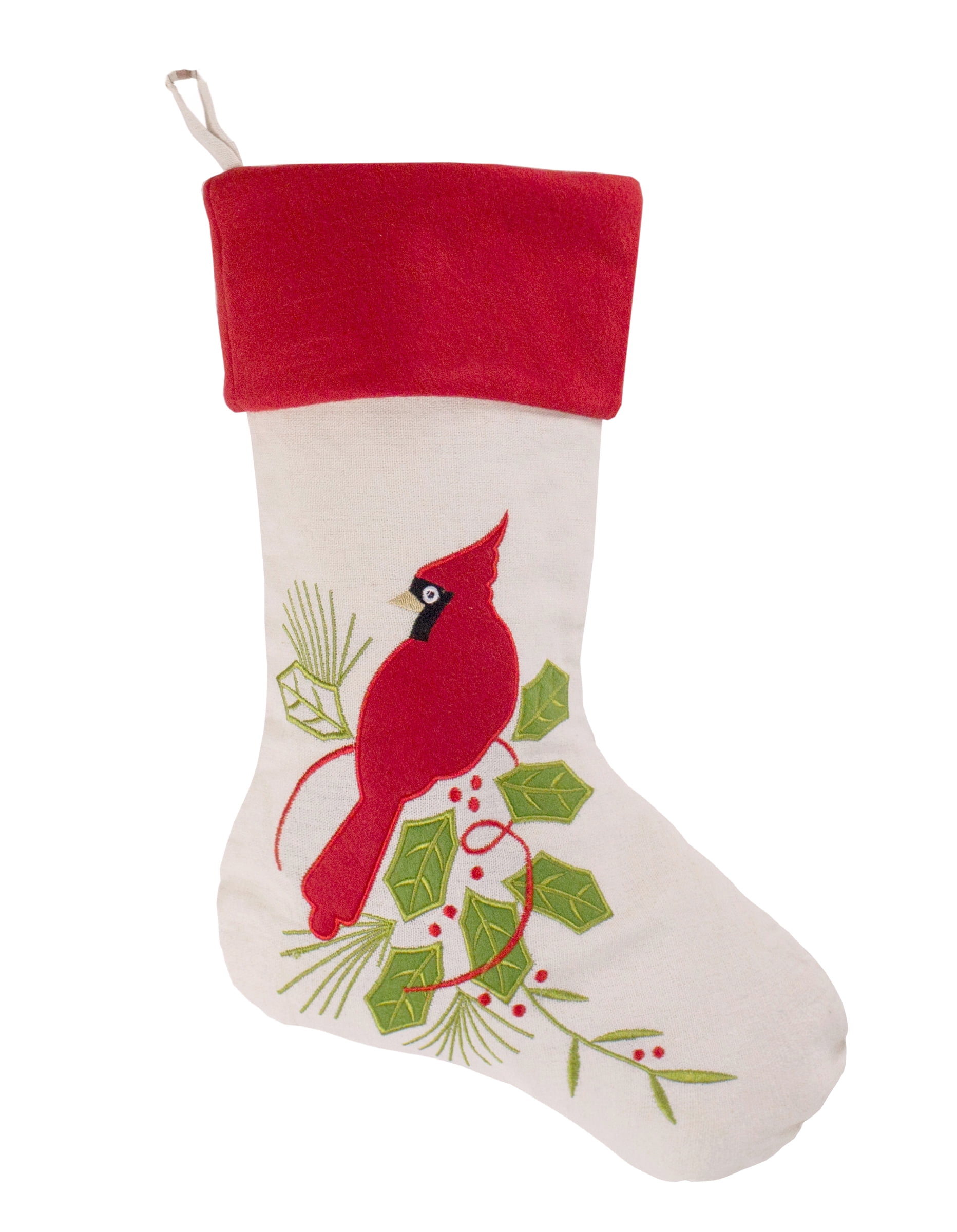 Holiday Christmas Patterned Linen Hanging Stocking (Cardinal Bird, 2 ...