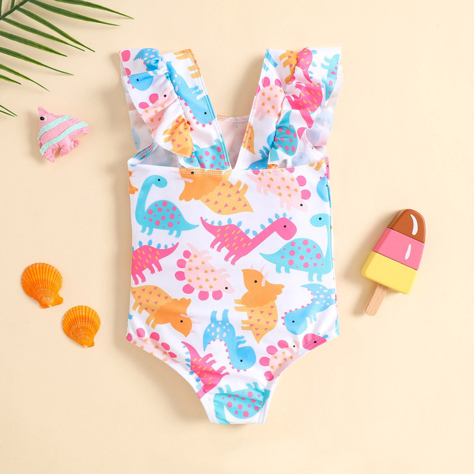 TOWED22 Baby Swimsuit Summer Toddler Girls Ruffles Cartoon Dinosaur ...