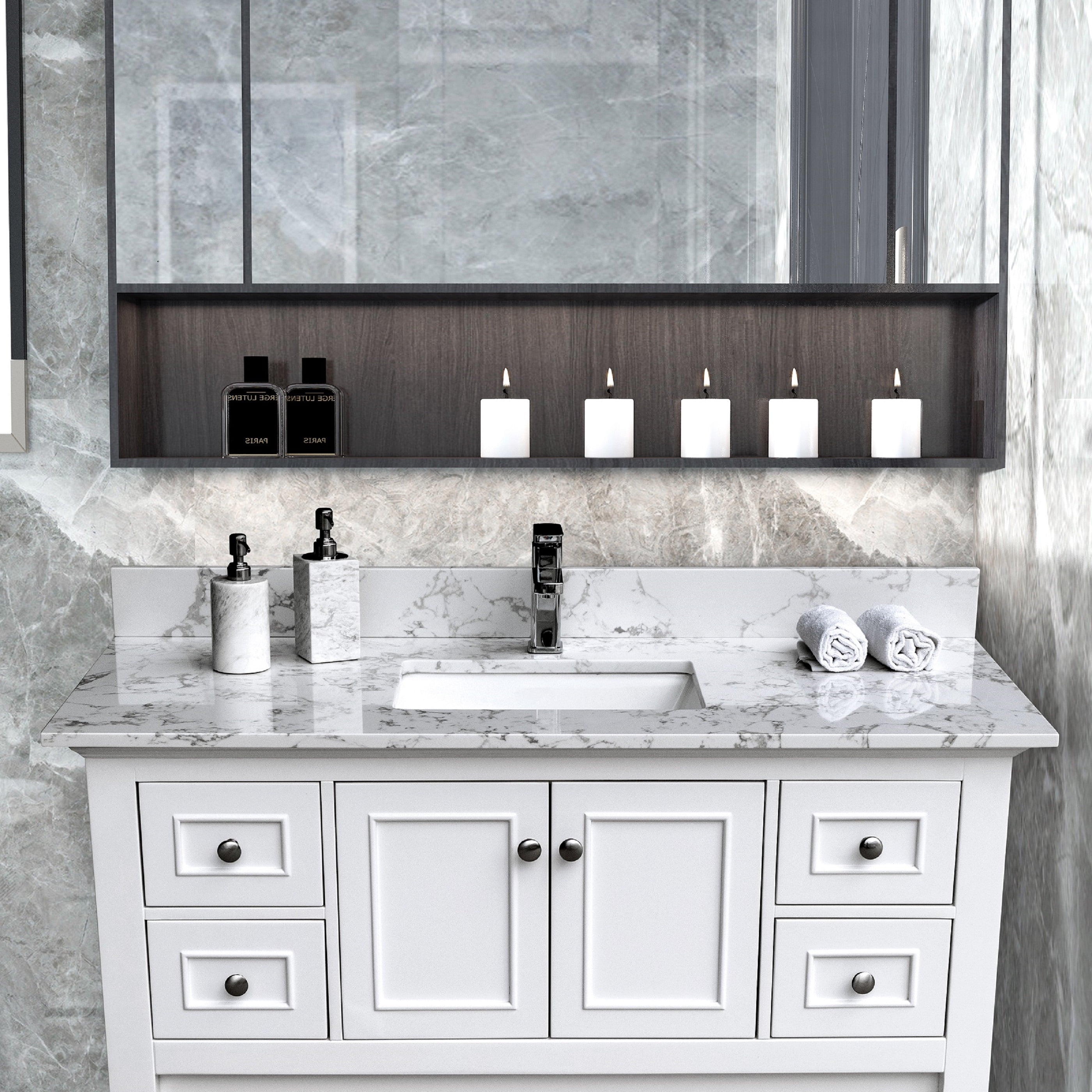 Leavader 31x22" Carrara White Stone Bathroom Vanity Top, Undermount ...