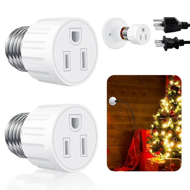 Light Socket to Plug Adapter 3 Prong,E26/E27 Light Bulb Outlet Socket ...