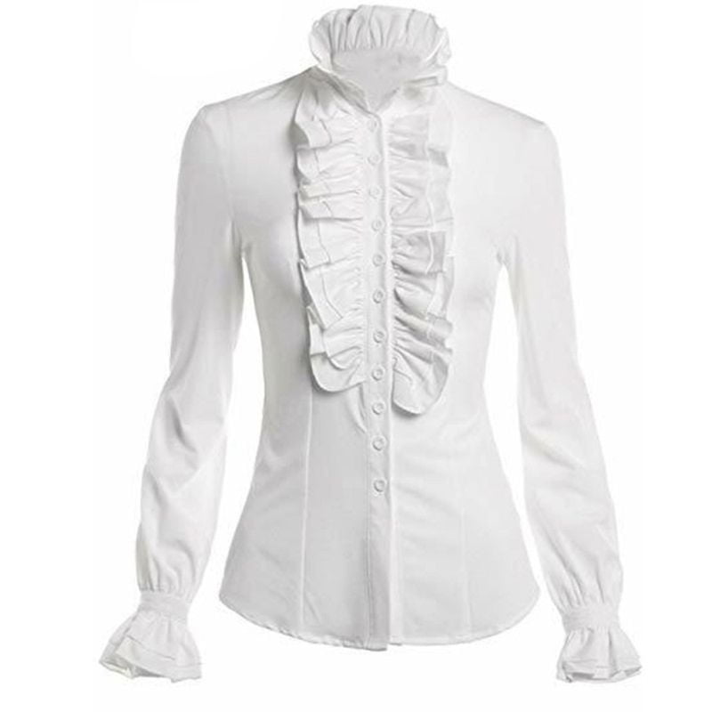 Douhoow Women Ruffles Shirt Long Sleeve Frill Tops OL Shirt Frilly High ...