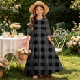BLTIBY Boho Dresses for Girls Plaid Printed Crew Neck Maxi Dress Summer ...