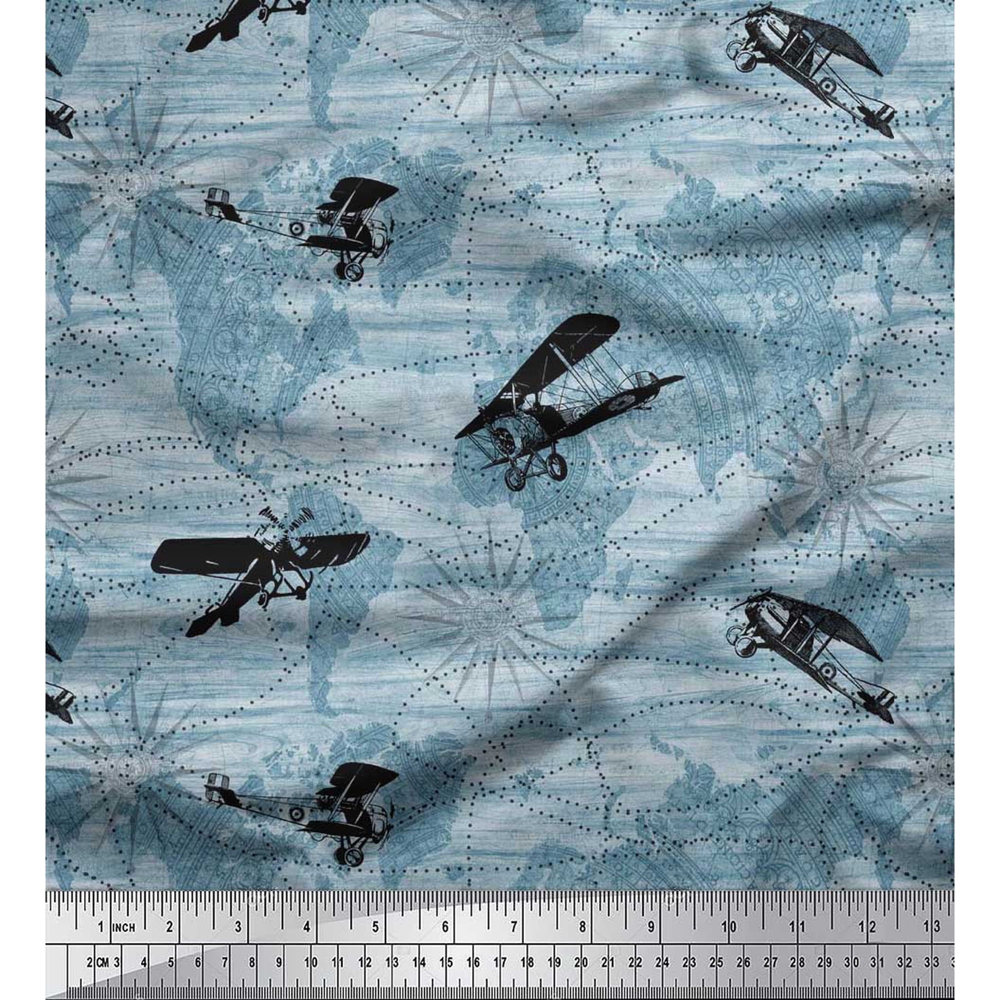 Click here for Soimoi Cotton Poplin Fabric Dot airplane & Map Pri... prices