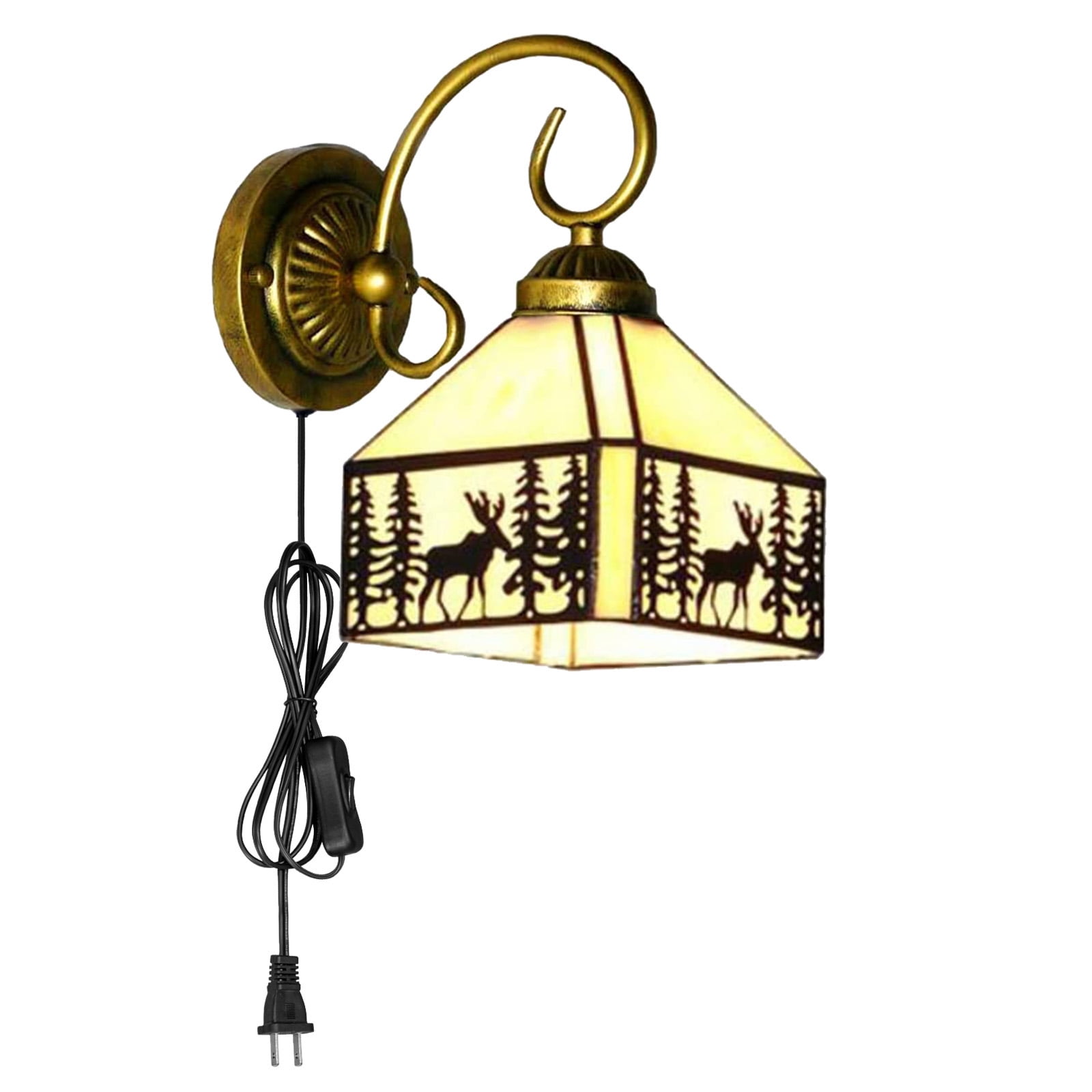 Kiven Plug in Wall Lamp, Tiffany Style Plug in Wall Sconce with Glass ...