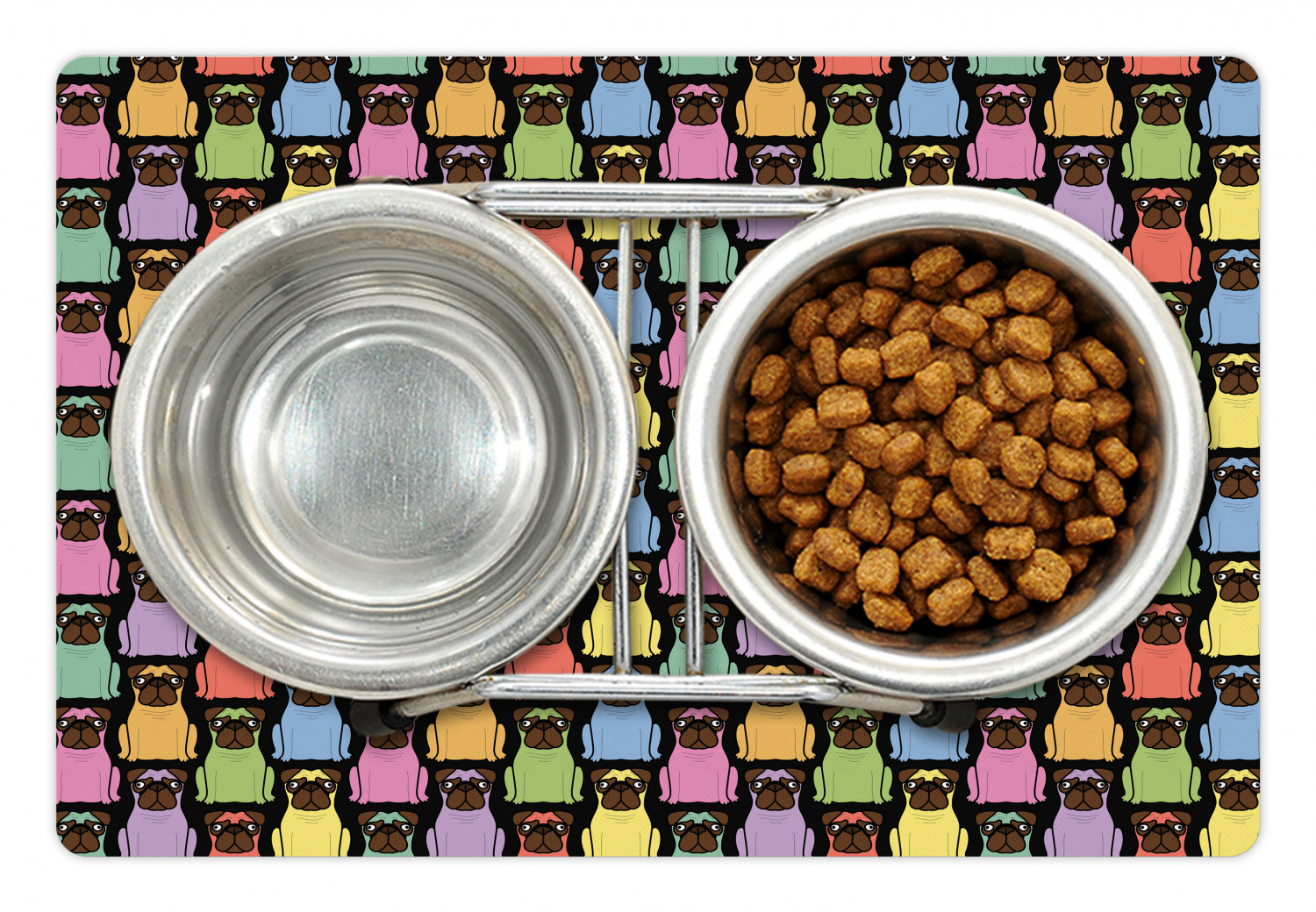 Bulldog Pet Mat for Food and Water, Funny Cartoon Style Puppies in ...