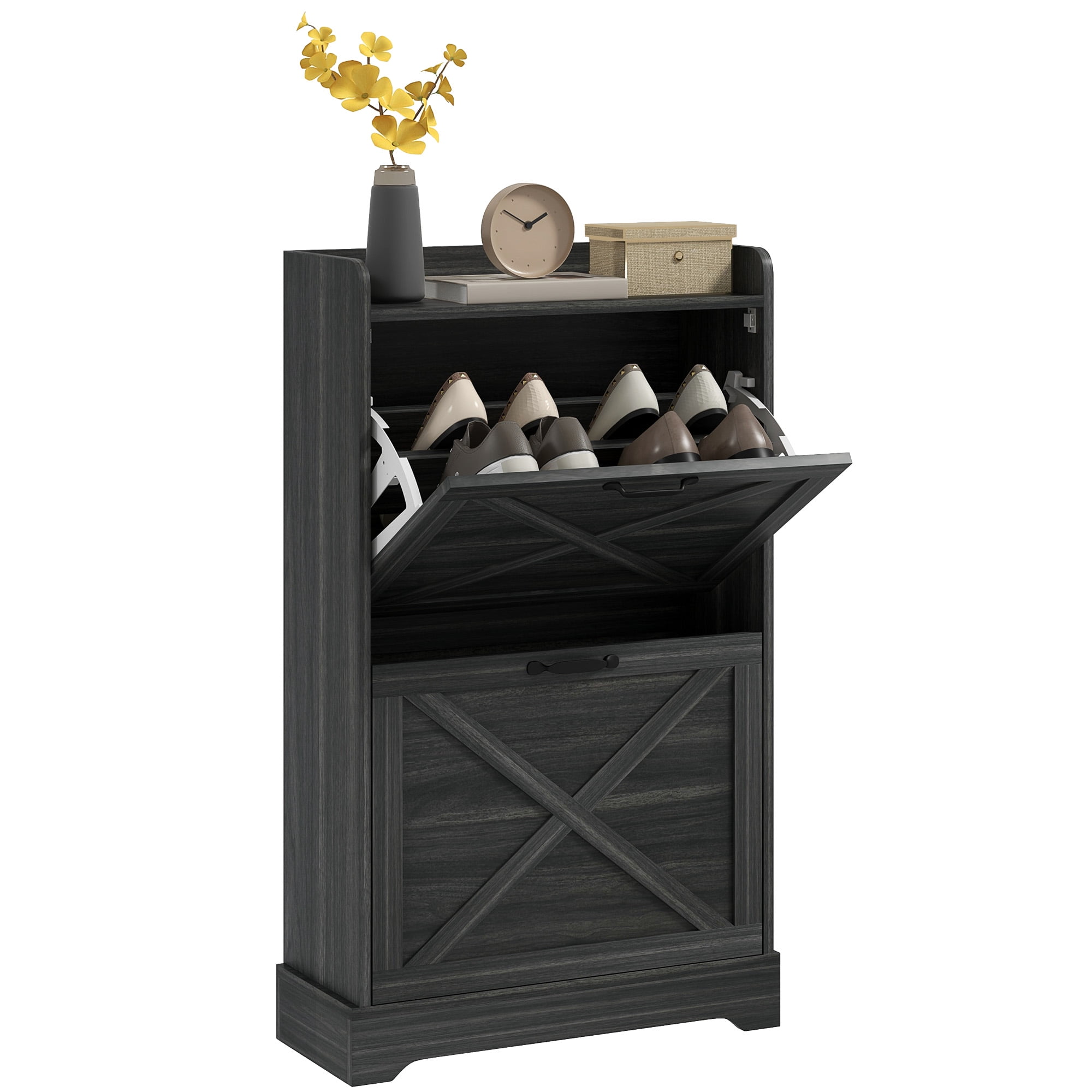 Click here for Homcom Farmhouse Slim Shoe Cabinet With 2 Flip Dra... prices