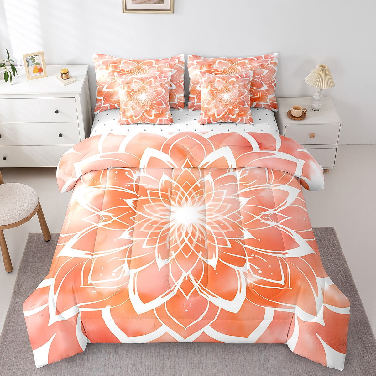 YST Lotus Flower King Comforter Set, 7-Piece, Gradient Tie Dye, Exotic ...