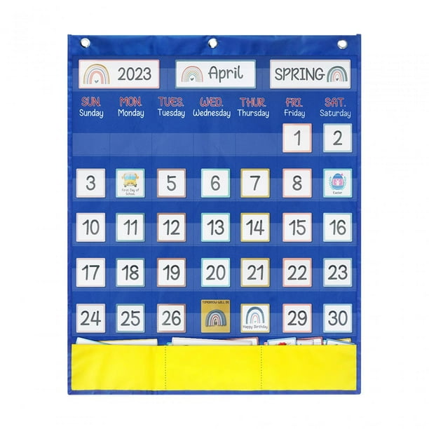 Calendar Pocket Chart Calendar for Kids Tags Card Homeschool Back ...