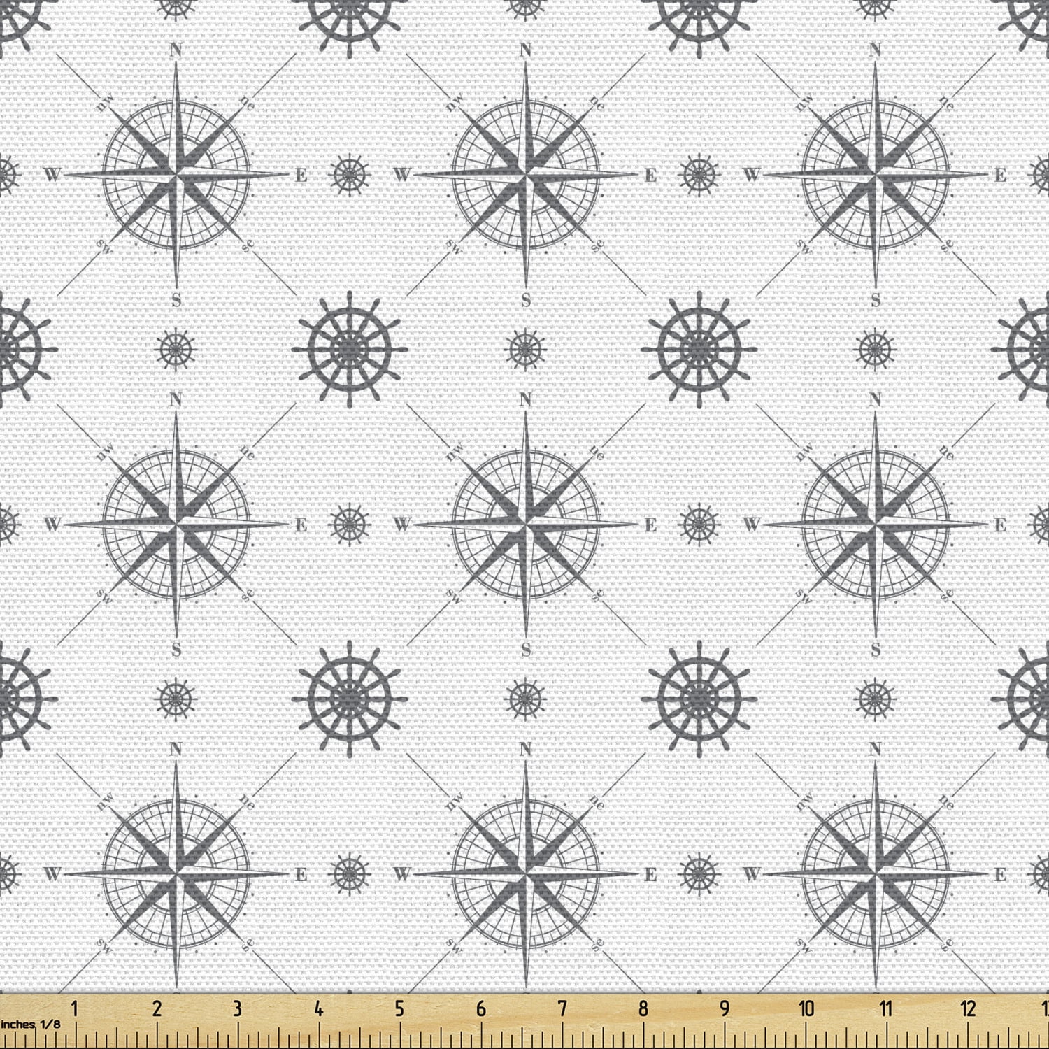 Compass Fabric by the Yard, Classical Windrose and Helms Monochrome ...