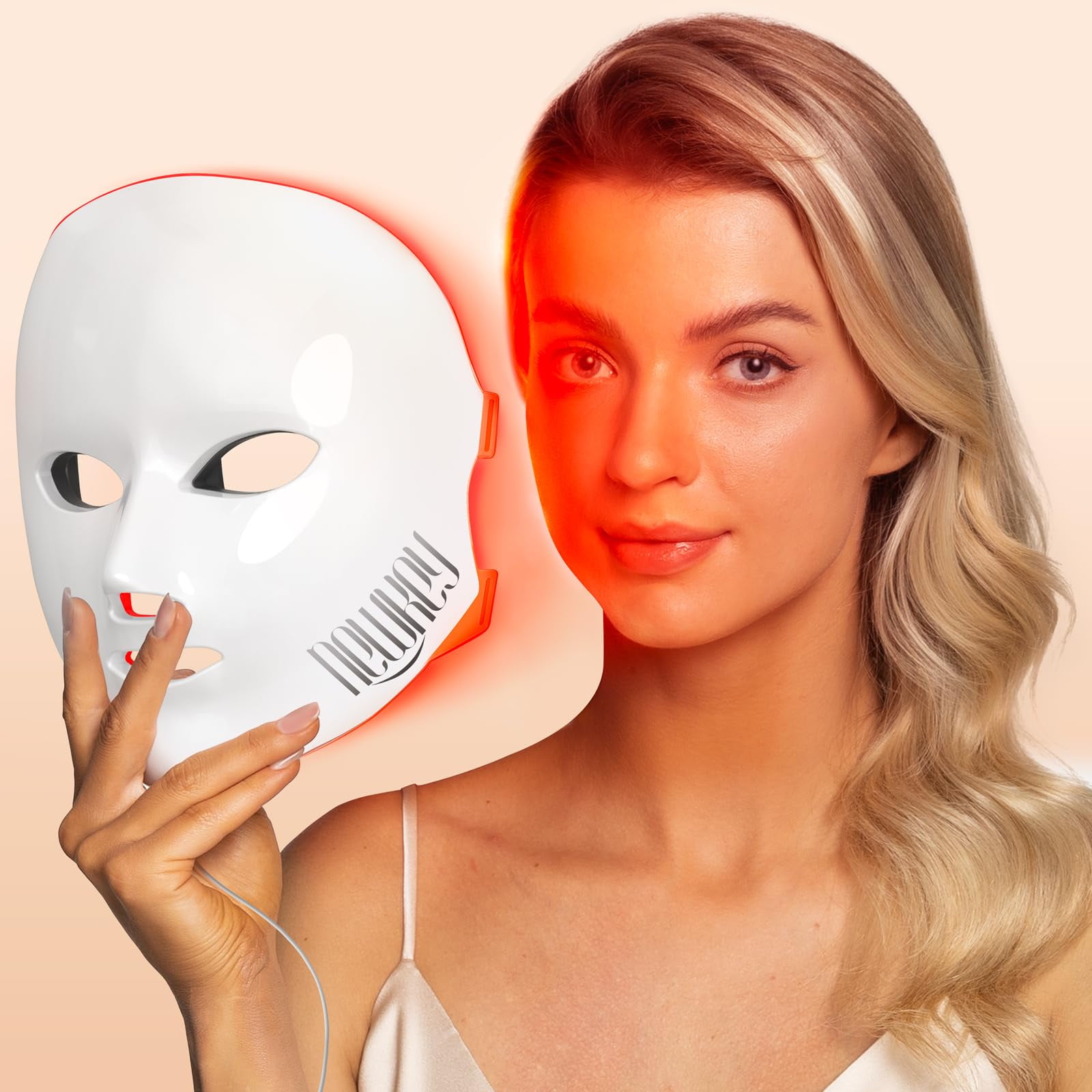 Mascarilla facial LED de terapia de luz NEWKEY, luz roja para arrugas ...