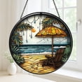Beach Sunset Stained Glass Suncatcher Window Hanging Decor, Chair and ...