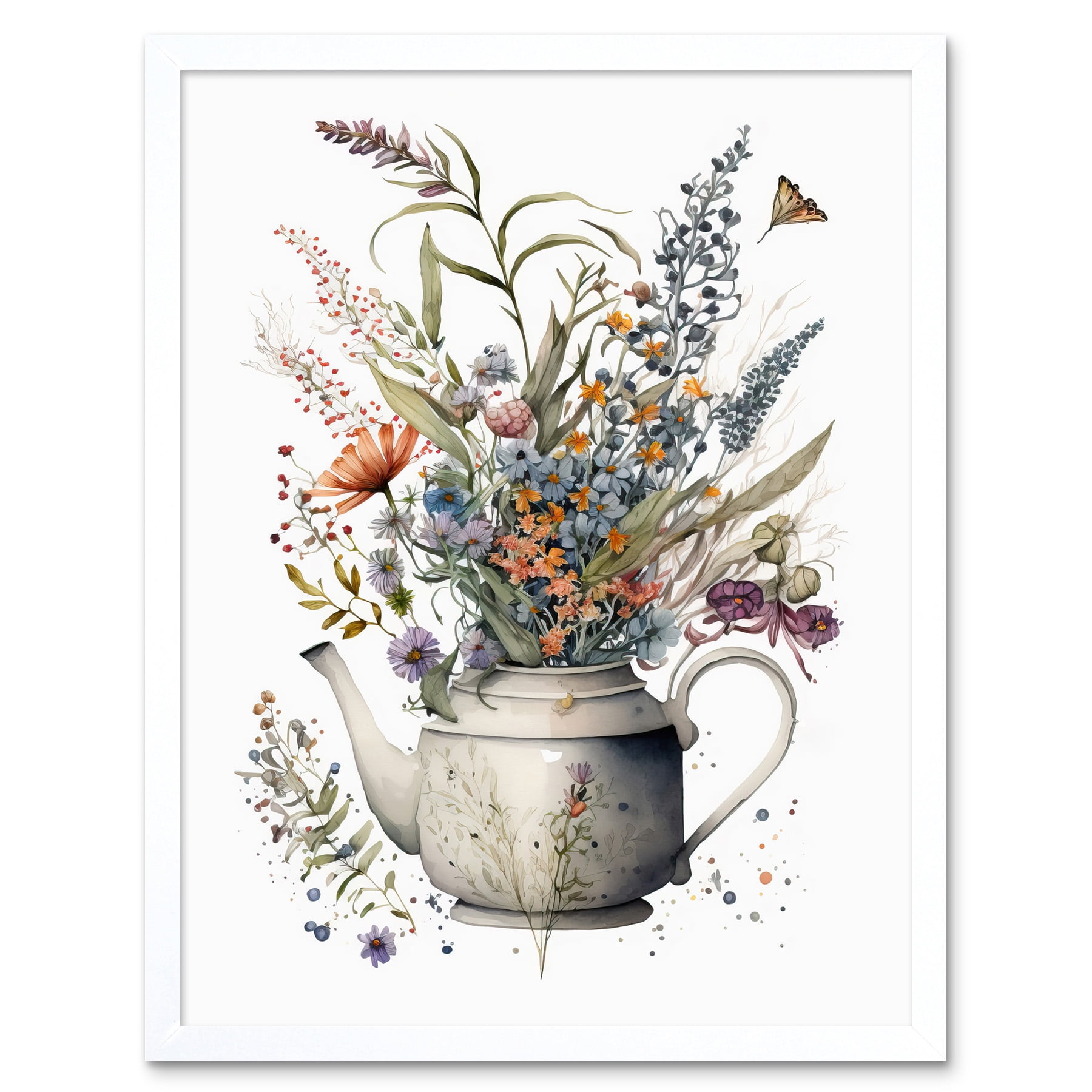 Spring Wildflower Bouquet in White Ceramic Teapot Art Print Framed ...