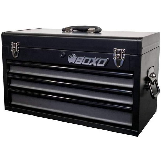 Boxo USA Hand Carry 3-Drawer Heavy Duty Toolbox (Black) - Walmart.com ...