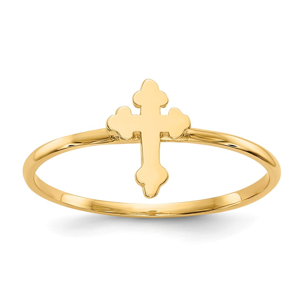Real 14kt Yellow Gold Polished Cross Ring Size: 7; for Adults and Teens ...