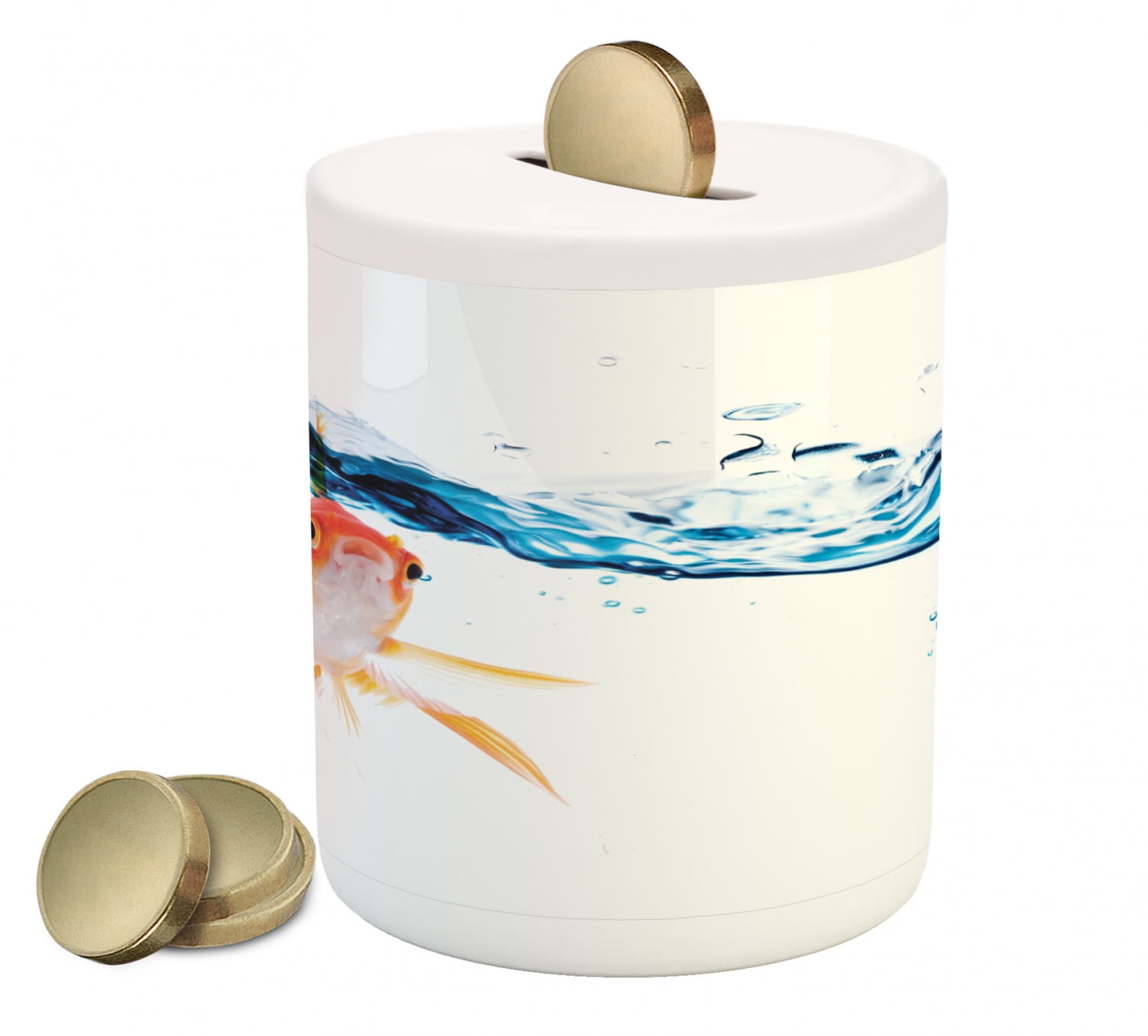 Fish Piggy Bank, Goldfish Swimming Under Surface of Clear Water ...