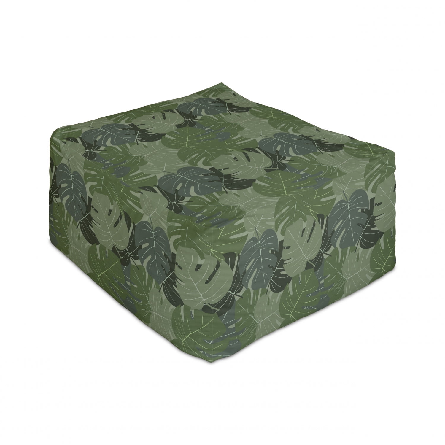 Forest Green Rectangle Pouf, Camouflage Pattern of Palm Leaves Tropical ...