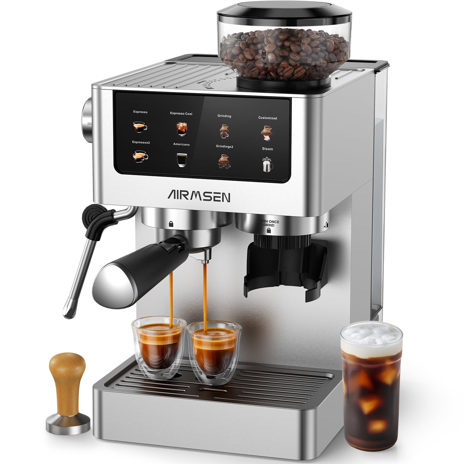 AIRMSEN Espresso Machine with Grinder, Espresso Coffee Maker with ...