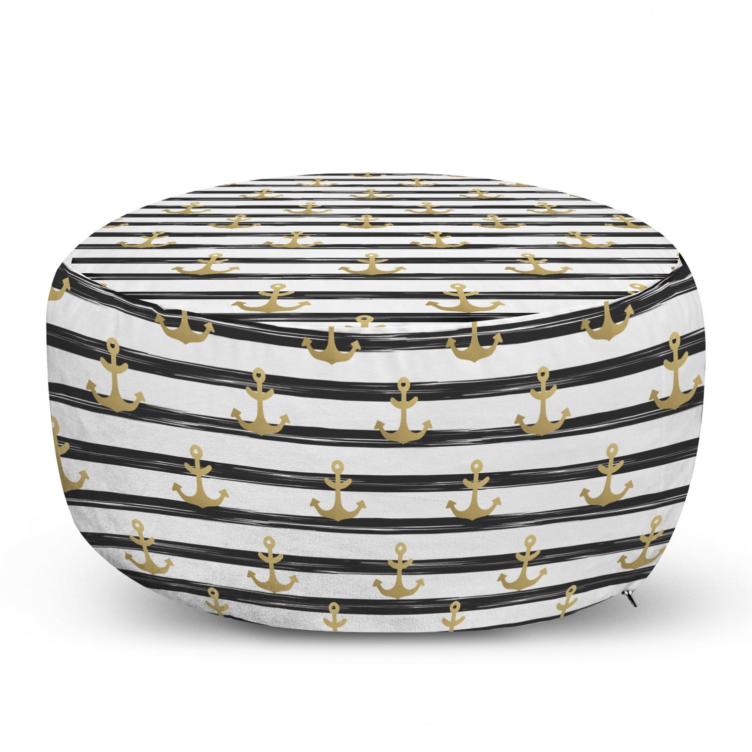 Anchor Pouf Cover with Zipper, Horizontal Stripes Nautical Marine ...