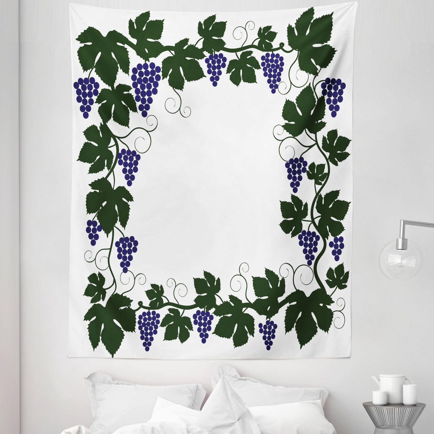 Vines Tapestry, Framed Vine Grapes Leaves Garden Theme Abstract ...