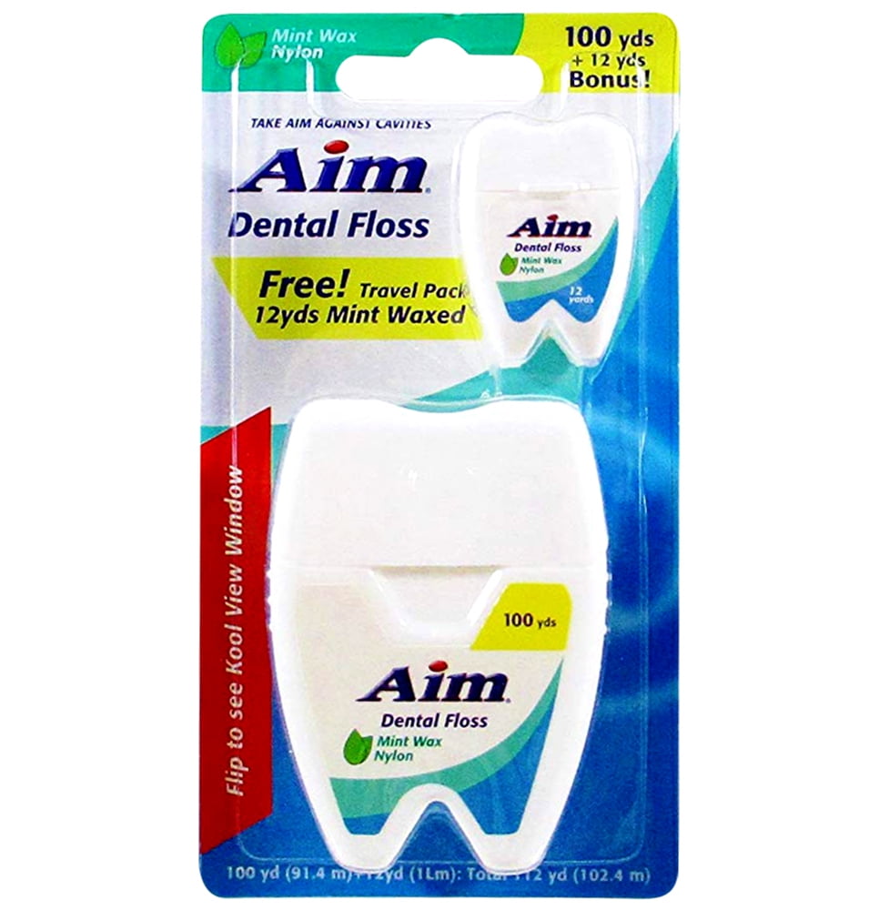 Aim Dental Floss 112 yards - 100 yards + free 12 yard Mini Case ...
