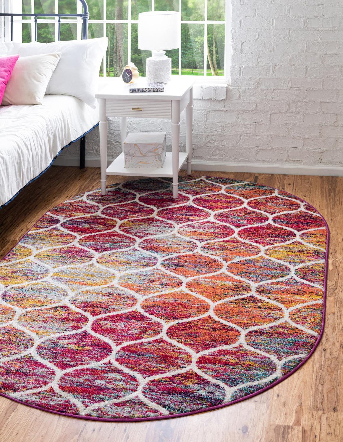 Rugs.com Lattice Frieze Collection Rug – 6' x 9' Oval Multi Medium Rug ...