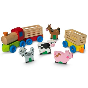 Melissa & Doug Wooden Farm Train Set - Classic Wooden Toy (3 linking ...