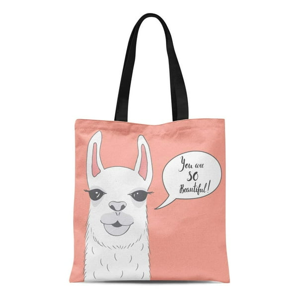 NUDECOR Canvas Tote Bag Lama Alpaca You Are So Beautiful Call Out Sign ...