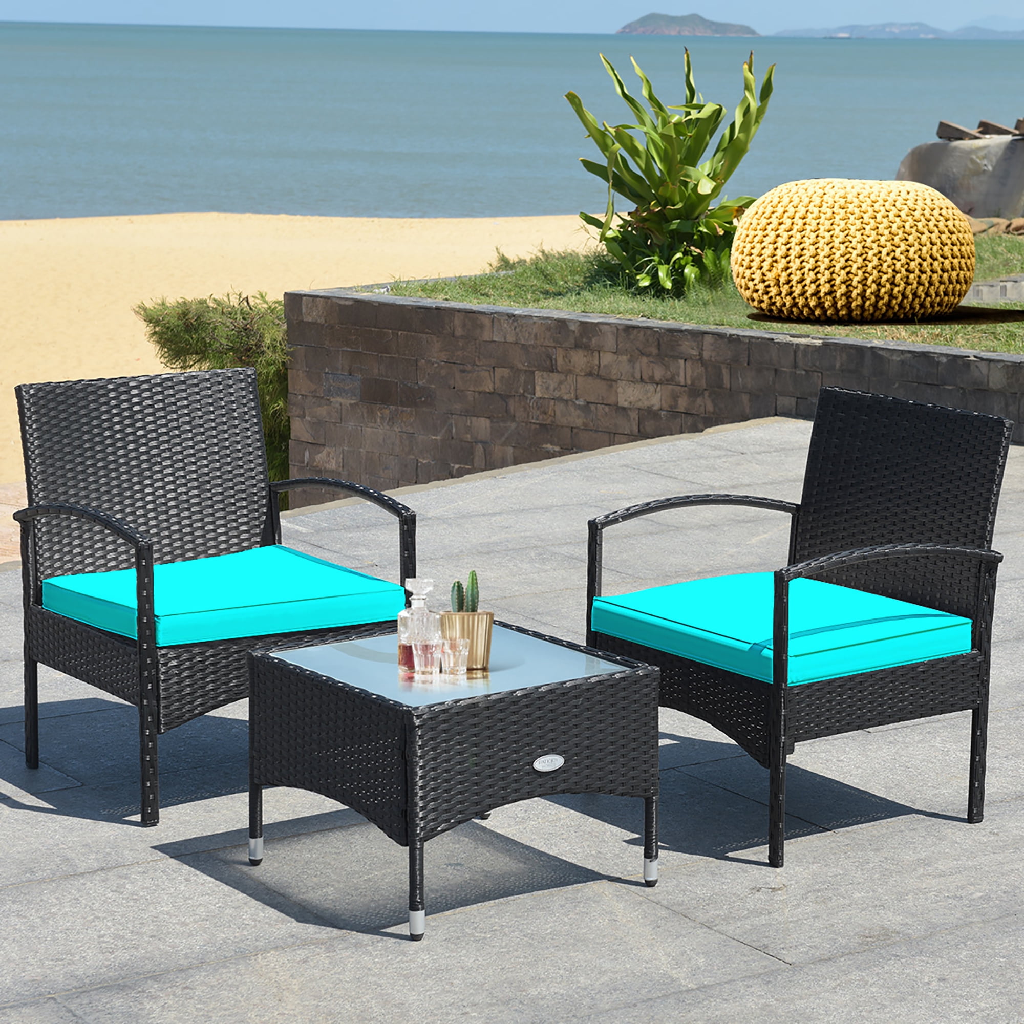 Click here for Costway 3 Pcs Patio Wicker Rattan Furniture Set Co... prices