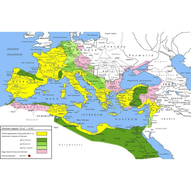 24x36 gallery poster, Map of Extent of the Roman Empire under Augustus ...