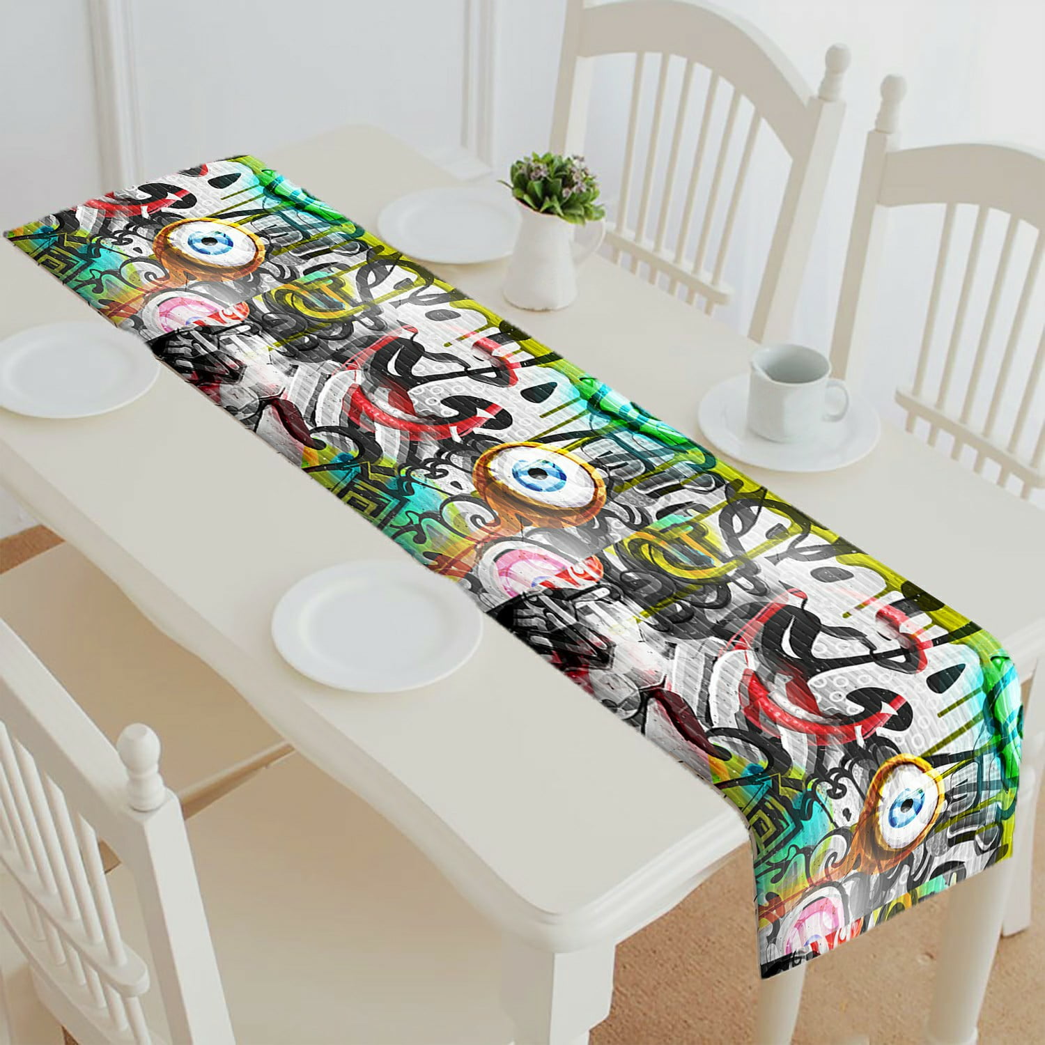ECZJNT Graffiti On Wall table runner table cloth tea table cloth 14x72 ...