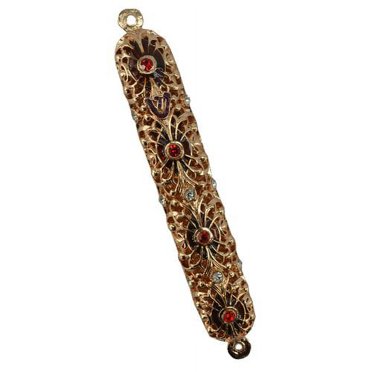 Judaica Mezuzah & Scroll Wood with Stones Pewter Shin Dalet Yud with ...