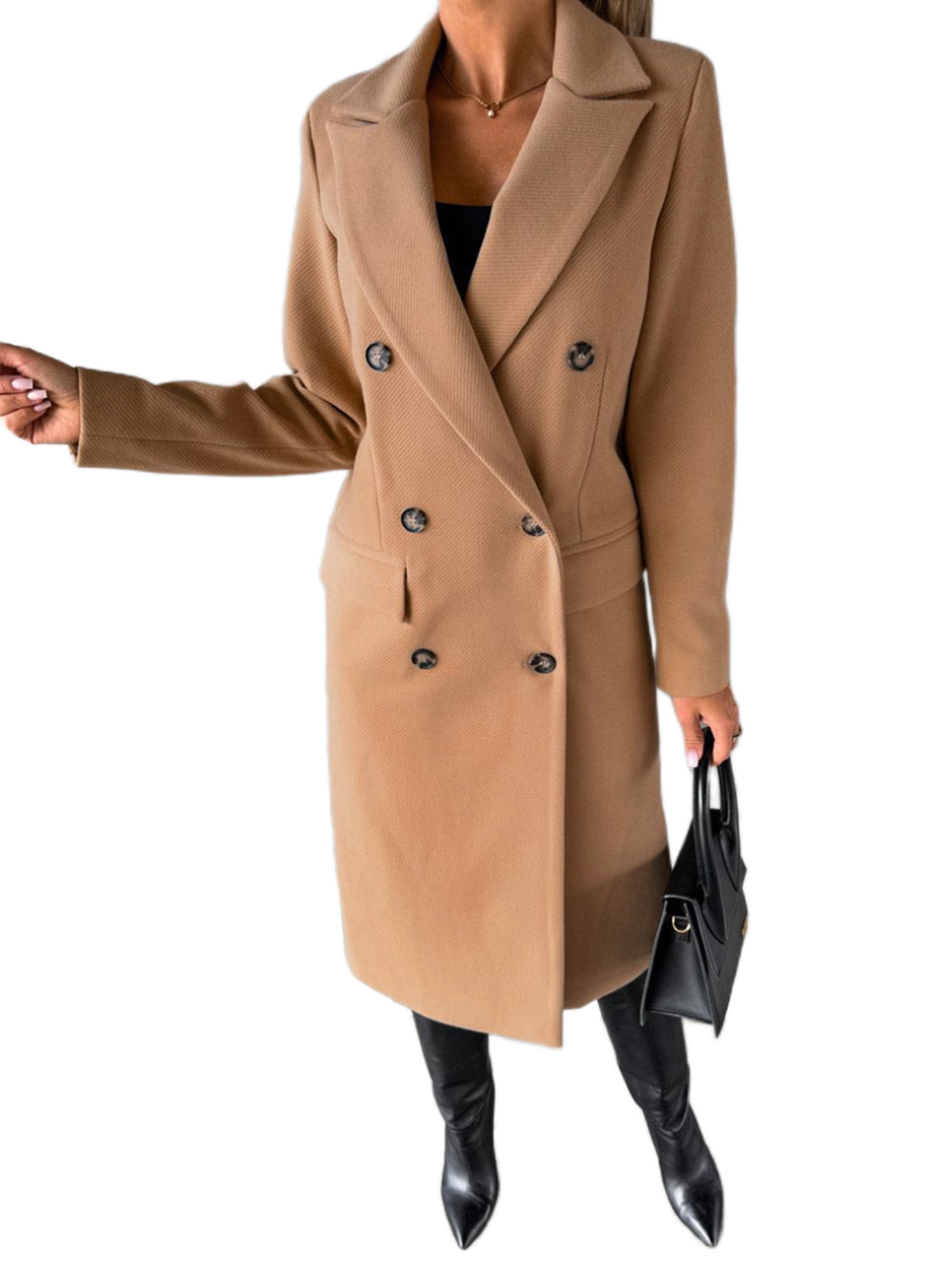 Cindysus Ladies Elegant Solid Color Jacket Women Long Length Pea Coats ...