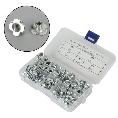 90Pcs T Nuts Four Pronged Tee Nuts M3 M4 M5 M6 M8 Zinc Plated Blind Nut ...