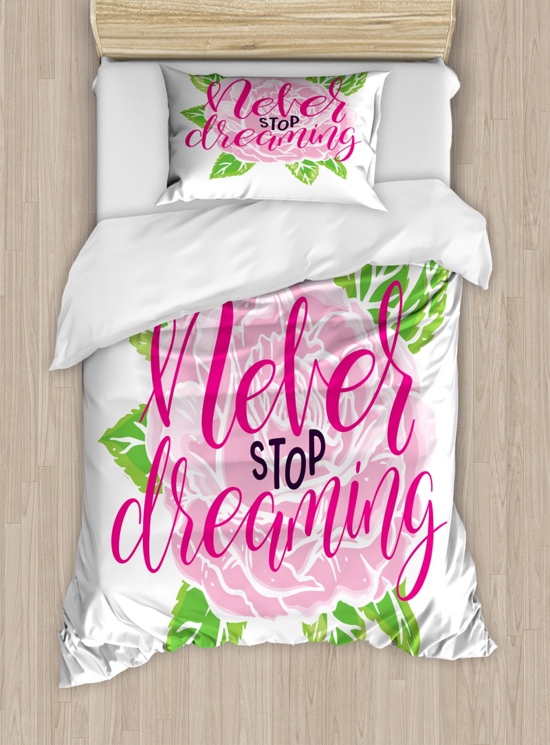 Dream Duvet Cover Set Twin Size, Romantic Rose with Leaves and Never ...