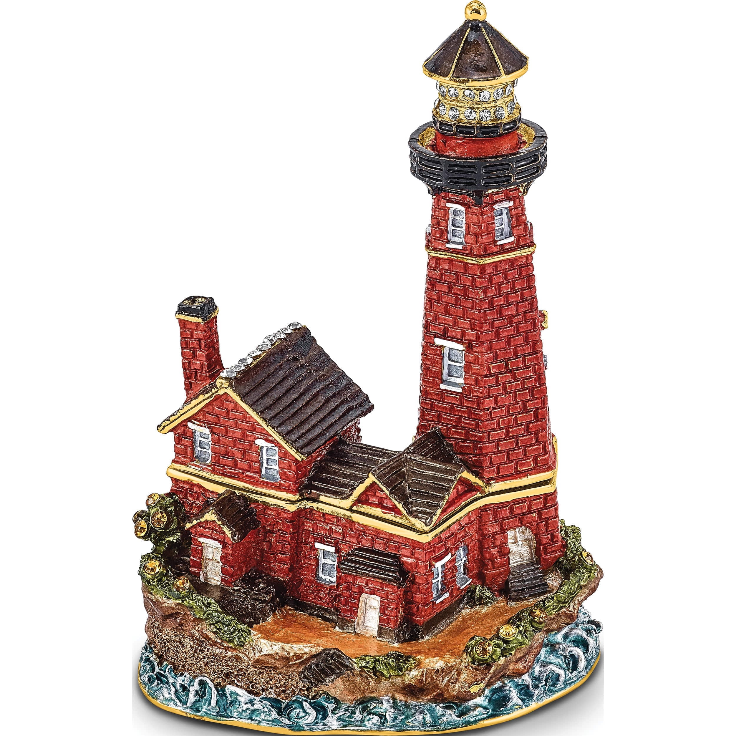 Fashion Bejeweled Beacon Red Brick Lighthouse Trinket Box (2.5 X 1.9 ...