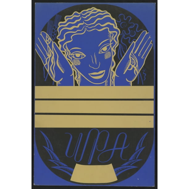 Print: Wpa Poster Design On Blue Background Showing The Head And Hands ...