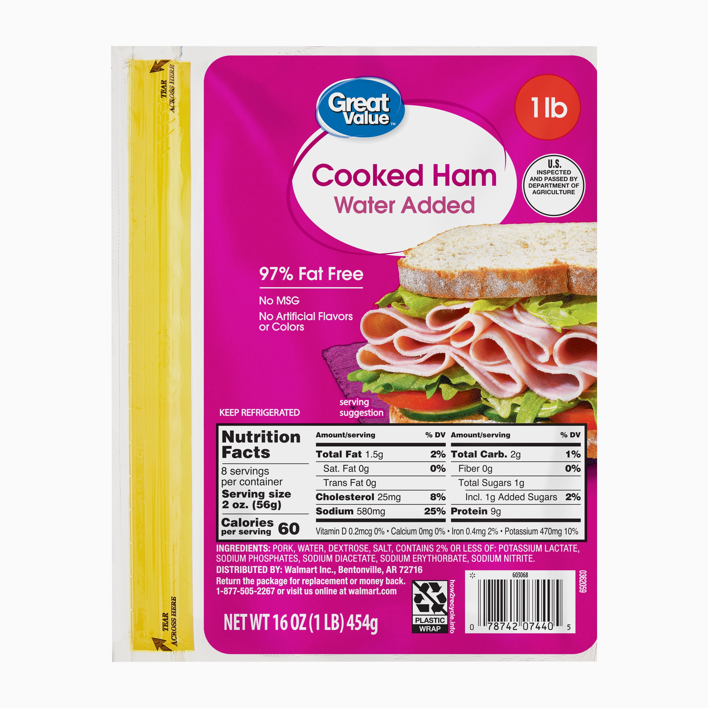 Great Value Cooked Ham, 16 oz - Walmart.com